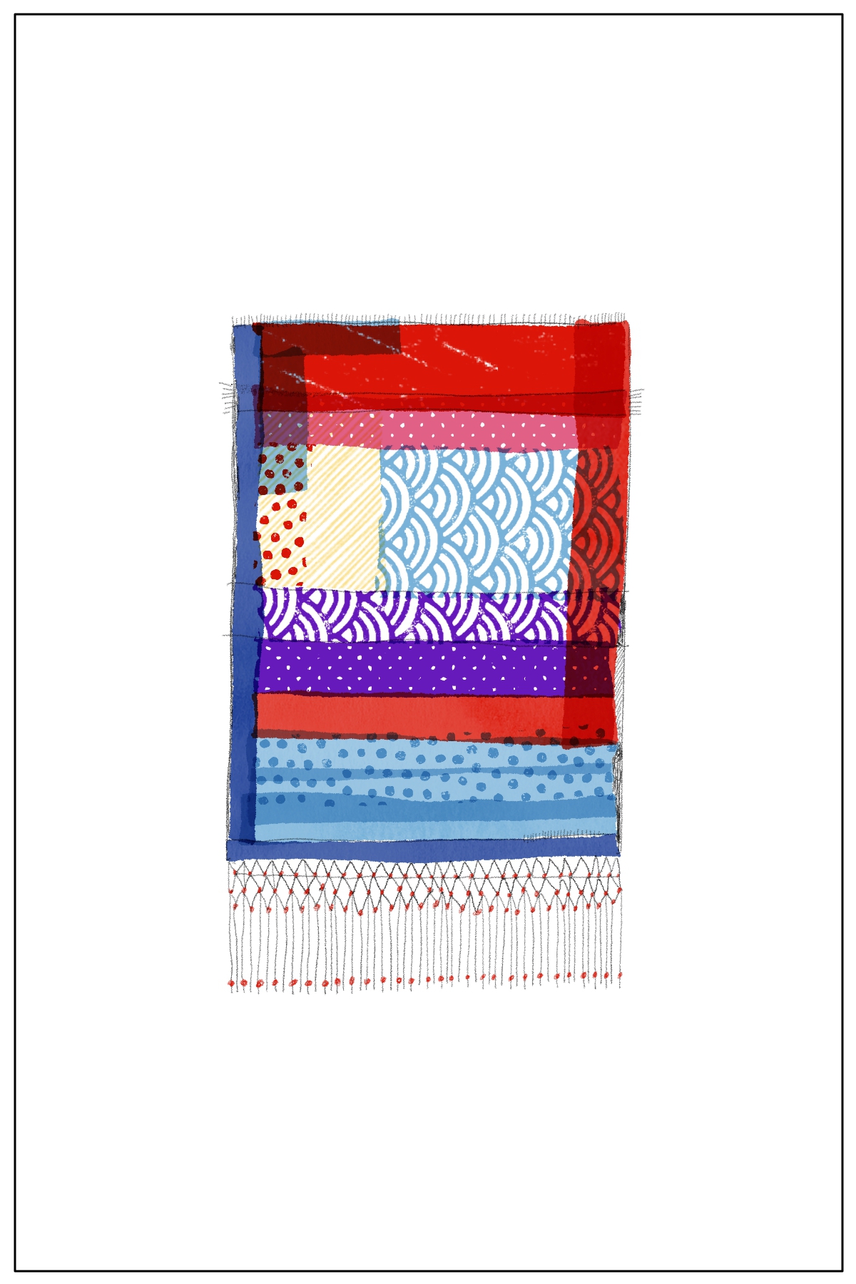 Red Bead Tapestry Postcard w border